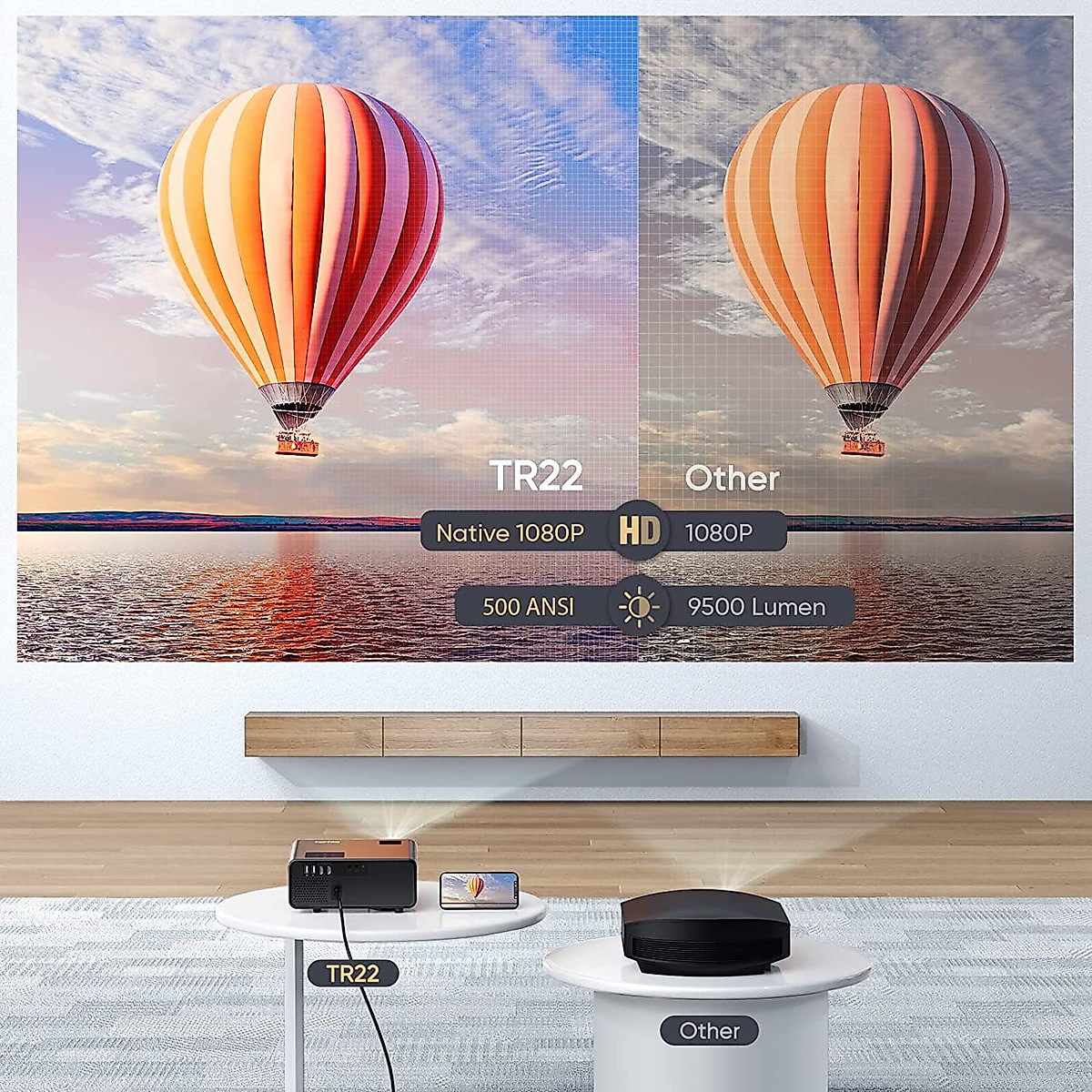 5G WiFi Bluetooth Projector, TOPTRO TR22 Outdoor Projector 4K Supported, 480 ANSI Lumen, Smart Touch Keys, 4D/4P Keystone Correction, Full Sealed Optical Movie Projector Compatible with iOS/Android
