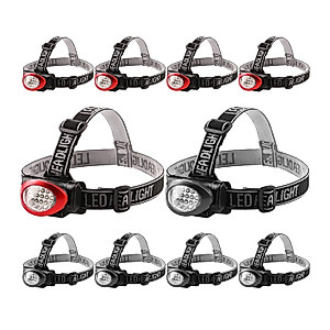 Lichamp Headlamp, 10 Pack 12 LED 3 Mode Portable Head Lamp Flashlight, Outdoor Lightweight Durable Headlight for Running, Camping, Reading, Fishing, Hunting, Walking, Jogging, Black + Red Color