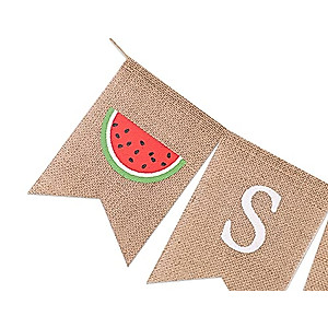 Hello Summer Burlap Banner - Watermelon Party Decoration (Summer MA BU)