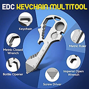 Stocking Stuffers for Men Keychain Multitool - Key Shaped Pocket EDC Tool Christmas Gifts for Men Women Dad Adult Husband Cool Outdoor Portable Gadgets with Drill Drive Screwdriver Bottle Opener Ruler