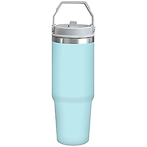 Tumbler with Handle and Straw 30 oz Stainless Steel Double Wall Vacuum Insulated Tumbler with Handle Leak Proof, Large Tumbler with Built- in Straw and Lid (Blue)