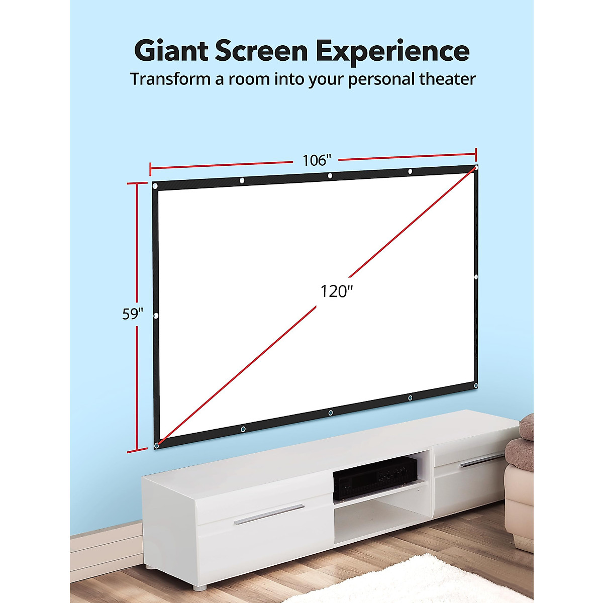 HYZ Projector Screen 120 inch 4K HD with Wrinkle-Free Design & 120 inch Portable Indoor Outdoor Projection Screen 16:9 4K HD Wrinkle-Free Foldable Movie Screen