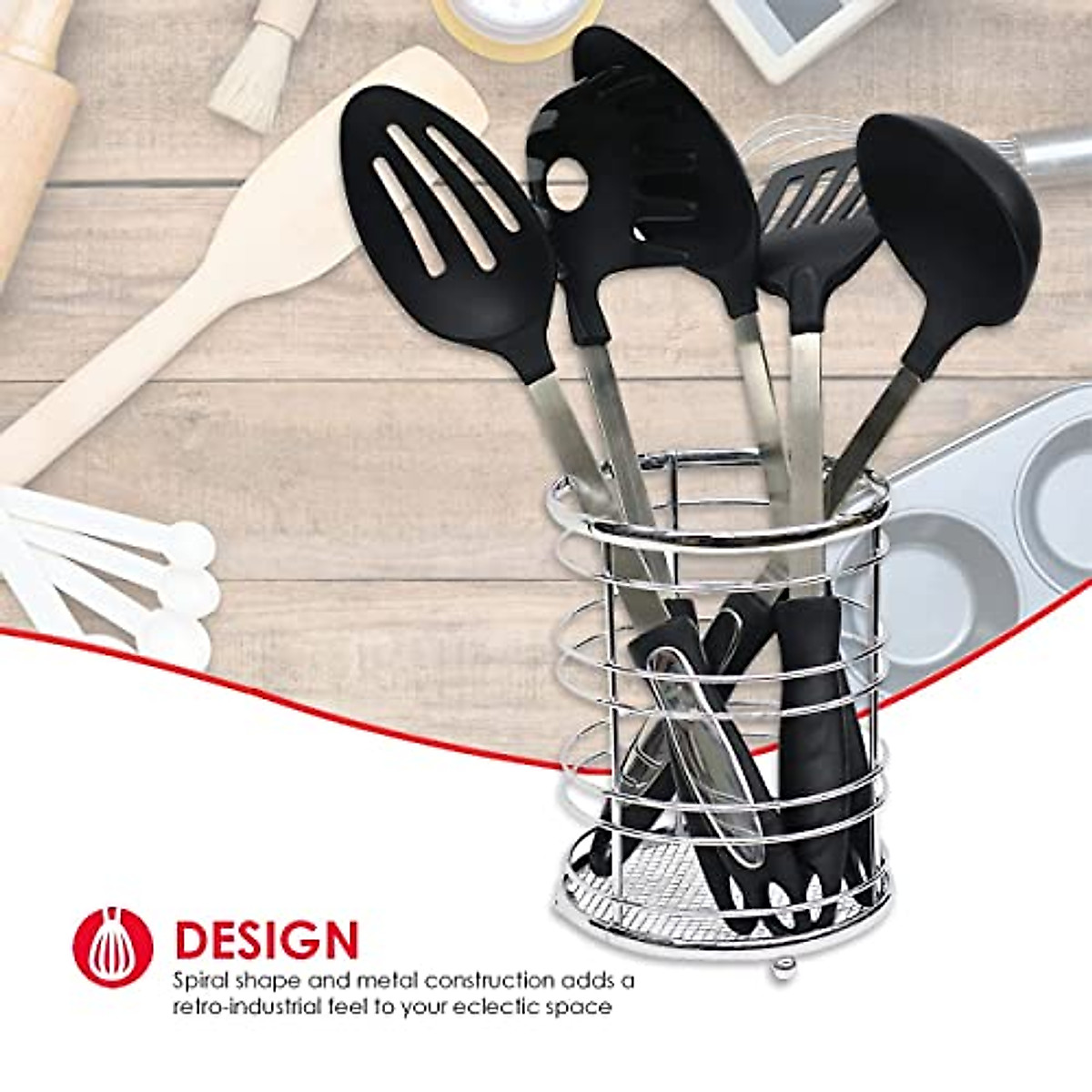 Home Basics Chrome Collection Steel Cutlery Holder Organizer, Free Standing, Kitchen Countertop, Silver