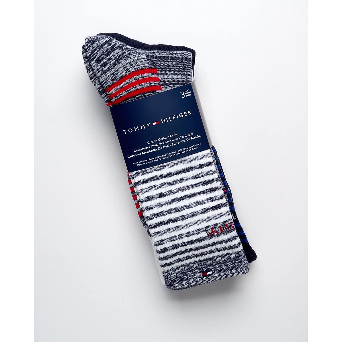 Tommy Hilfiger Men's Athletic Socks - Cushion Crew Socks (3 Pack), Size 7-12, Navy Assorted