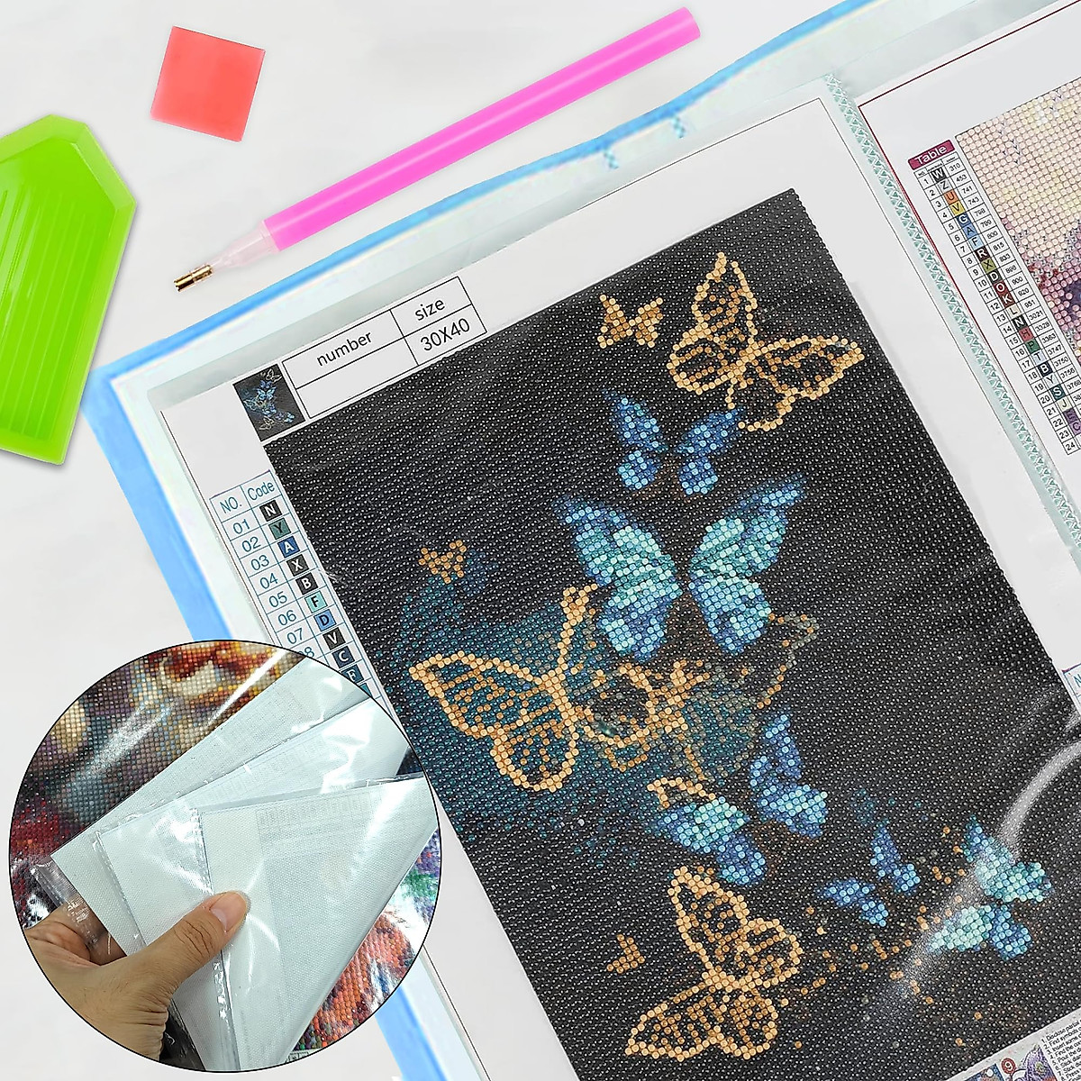 SKRYUIE A3 Diamond Painting Storage Book - 60 Diamond Painting Capacity, 30 Pages Protectors, 17.2x12.8 inches, Portfolio Folder for Diamond Painting Presentation and Organization - Blue