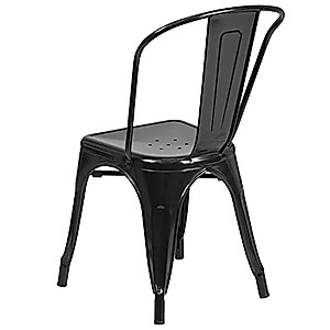 EMMA + OLIVER Commercial 31.5" Square Black Metal Indoor-Outdoor Table Set-4 Stack Chairs