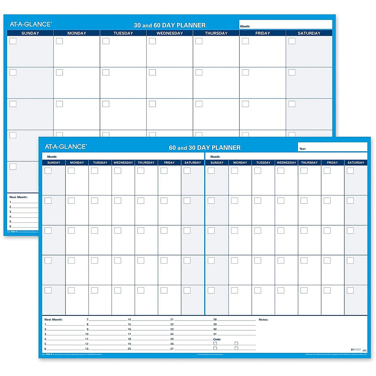 AT-A-GLANCE PM33328 30/60-Day Undated Horizontal Erasable Wall Planner, 48 x 32, White/Blue,