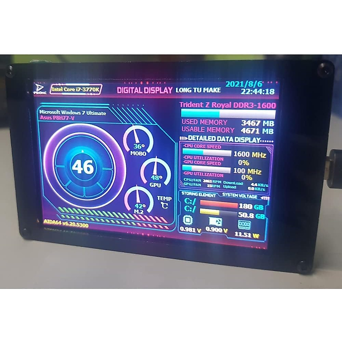 3.5 Inch IPS USB Mini Screen AIDA64 PC CPU RAM HDD Data Monitor Computer Temperature Display Type-C Sub Screen