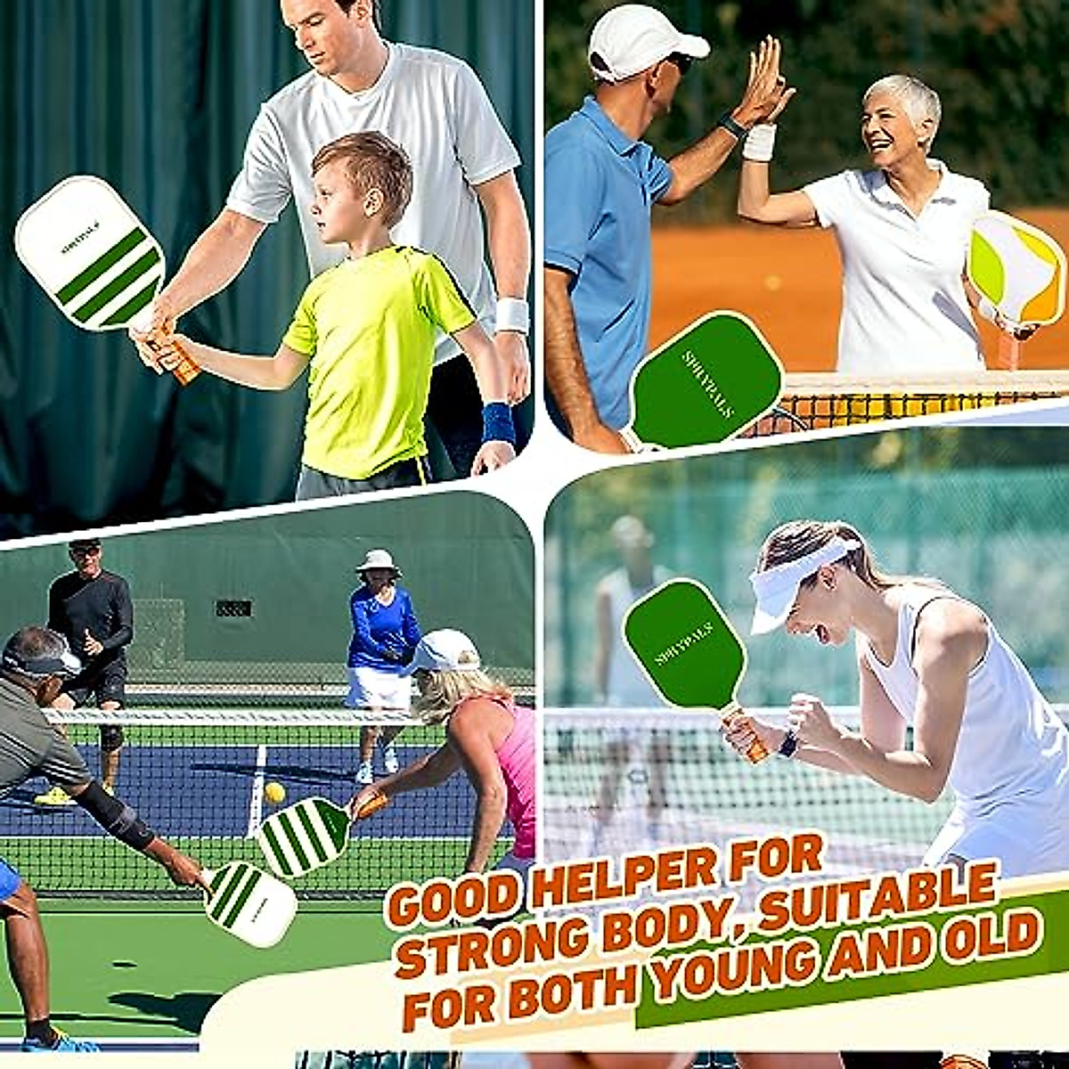 Sprypals Pickleball Paddles,USAPA Approved Fiberglass Surface with Polypropylene Core Pickleball Set Premium Pickleball Rackets Pickleball Paddle Set ​for Men Women