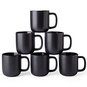 AmorArc 14oz Coffee Mugs Set of 6, Ceramic Coffee Mugs with Large Handle & Wavy Rim for Latte/Hot Cocoa/Tea, Stylish Coffee Mugs for Men Women. Oven,Dishwasher&Microwave Safe, Matte Black