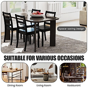 GOFLAME Dining Chairs Set of 4, Ladder Back Side Chairs with Solid Rubber Wood Legs & Non-Slip Food Pads, 2-Pack Space-Saving Armless Dining Chairs for Dining Room, Living Room, Restaurant, Black