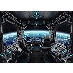 LYWYGG 7x5ft Vinyl Spaceship Interior Background Futuristic Science Fiction Photography Backdrops Spacecraft Cabin Photo Shoot Studio Props Astronomy Universe Galaxy Outer Space Station CP-37-0705