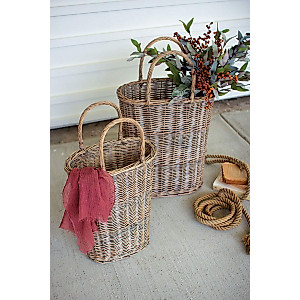 KALALOU Set of Two Tall Oval Wicker Baskets CLAN1077