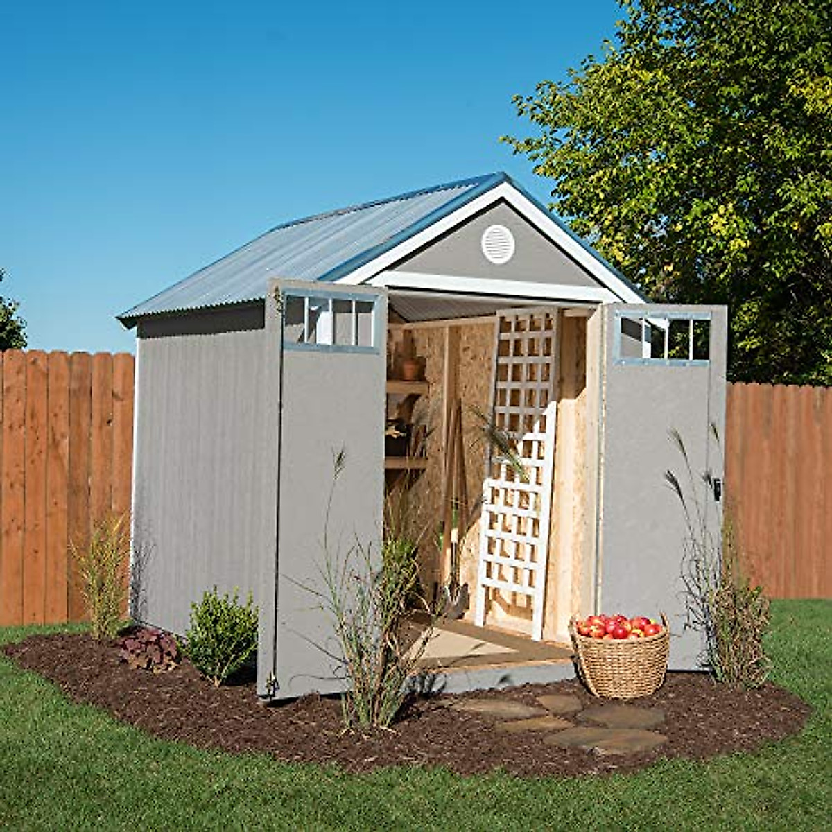 Handy Home Products Garden Shed 6x8 Do-it-Yourself Wooden Storage Shed with Metal Roof