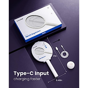 GAIATOP Electric Fly Swatter, 3200V Rechargeable 2 in 1 Fly Swatter, 1200mAh Bug Zapper Racket with UV Light Fly Zapper Dual Mode for Indoor and Outdoor Home Office Backyard Patio Camping