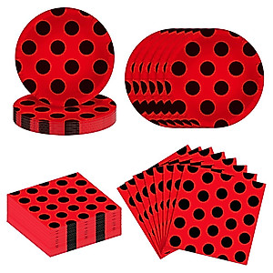 Lousuip 80PCS Ladybug Party Supplies Ladybug Paper Plates and Napkins Party Tableware for Girls Birthday Babyshower Party Decorations