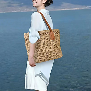 Fozehlad Straw Beach Tote Bag for Women Rattan Wicker Clutch Raffia Bag Summer Woven Hobo Shoulder Handbag