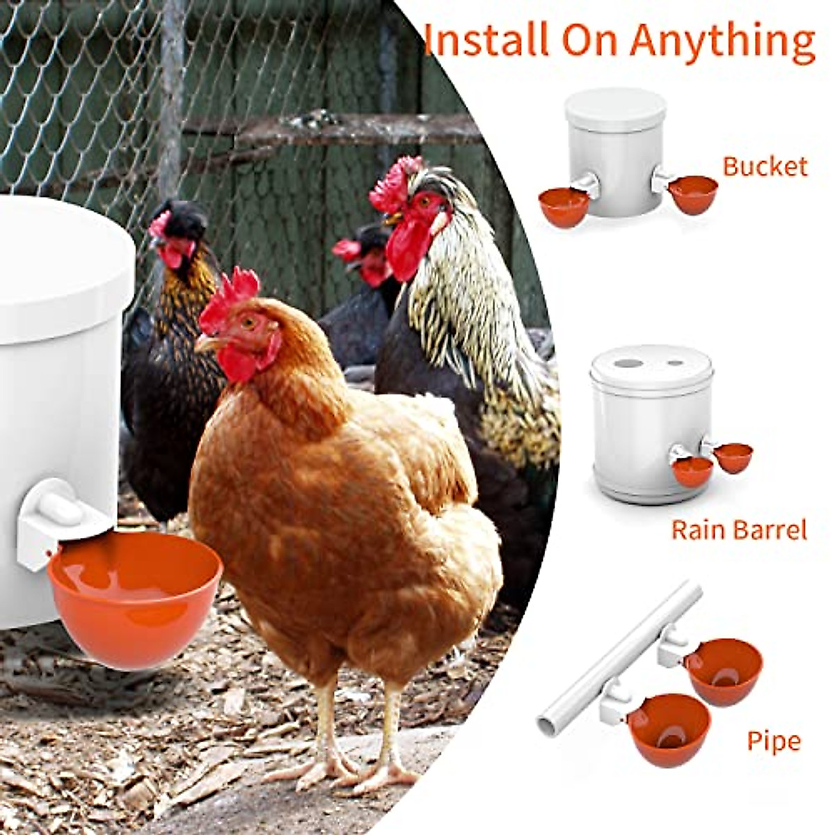 sansheng Large Automatic Chicken Waterer Cups,Thread Automatic Filling Poultry Water Cups with Drill Bit,Automatic Poultry Waterer for DIY Poultry Quail Duck Chicken Bird Drinker(5 Pack)