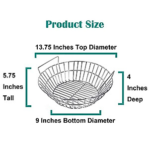 Charcoal Ash Basket for Large Big Green Egg Grill, Kamado Classic, Pit Boss, Louisiana Grills, Primo Kamado Grill and Large Grill Dome, Heavy Duty Stainless Steel