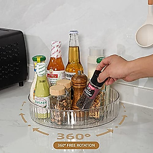 Varnmrop Lazy-Susan Turntable-Organizer Clear-Spice Cabinet-Organizer - Pantry Organization and Storage for Snack, Condiments, Pantry, Vanity, 8.5-Inch and 11-Inch, 2-Pack