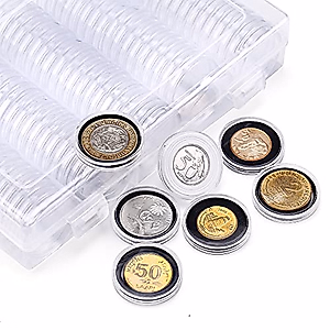 SPLF 100 Pieces 30mm Coin Capsules and 5 Sizes (17/20/25/27/30mm) Protect Gasket Coin Holder Case with Plastic Storage Organizer Box for Coin Collection Supplies