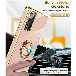 LeYi for Galaxy Note 20 Case: 360° Rotatable Ring Holder Magnetic Kickstand, Plating Rose Gold Edge Protective Samsung Galaxy Note 20 Case, Pink