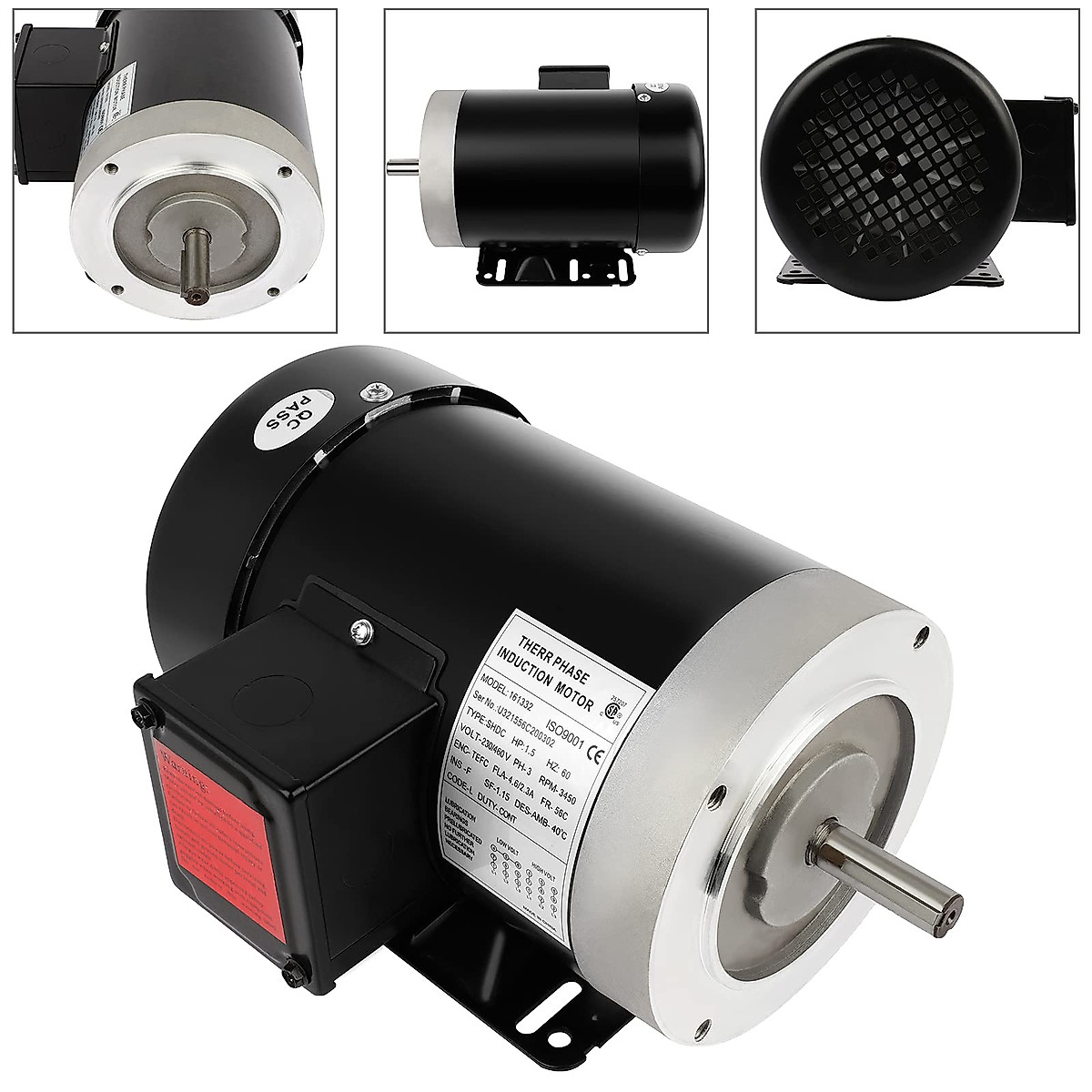 1.5HP Electric Motor 3450RPM General Purpose Three Phase Motor 56C TEFC 5/8" Shaft Diameter 2 Pole 60HZ 230/460V