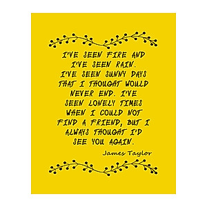 Fire And Rain - James Taylor Music Decor Wall Art, This Wall Decor Music Poster Print is a Great Vintage Decor For Music Room, Office Decor, Modern Home Decor, And Man Cave Room Decor, Unframed - 8x10
