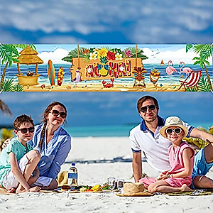Sumind Hawaiian Aloha Party Backdrop Banner Decoration, Fabric Aloha Luau Party Sign Banner Photo Booth Backdrop Background for Summer Party Supplies and Decorations 180 x 40 cm