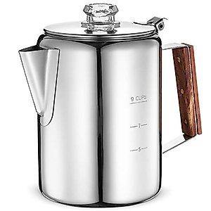 Eurolux Percolator Coffee Maker Pot - 9 Cups | Durable Stainless Steel Material | Brew Coffee On Fire, Grill or Stovetop | No Electricity, No Bad Plastic Taste | Ideal for Home, Camping & Travel