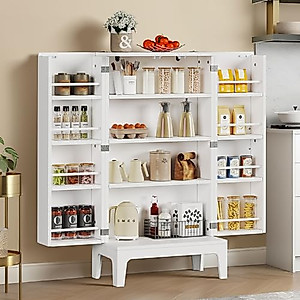 DWVO 43" Kitchen Pantry Storage Cabinet, Pantry Cabinet with Doors and Shelves, Buffet Cupboards Sideboard for Kitchen，Living Room and Dining Room, White