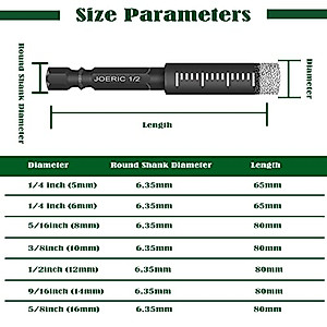JOERIC 8 PCS Black Dry Diamond Drill Bits Set, Hex Shank Diamond Hole Saw Kit with Storage Bottle, for Granite Marble Tile Ceramic Stone Glass Hard Materials (Not for Wood) with Size 3/16'' to 9/16''