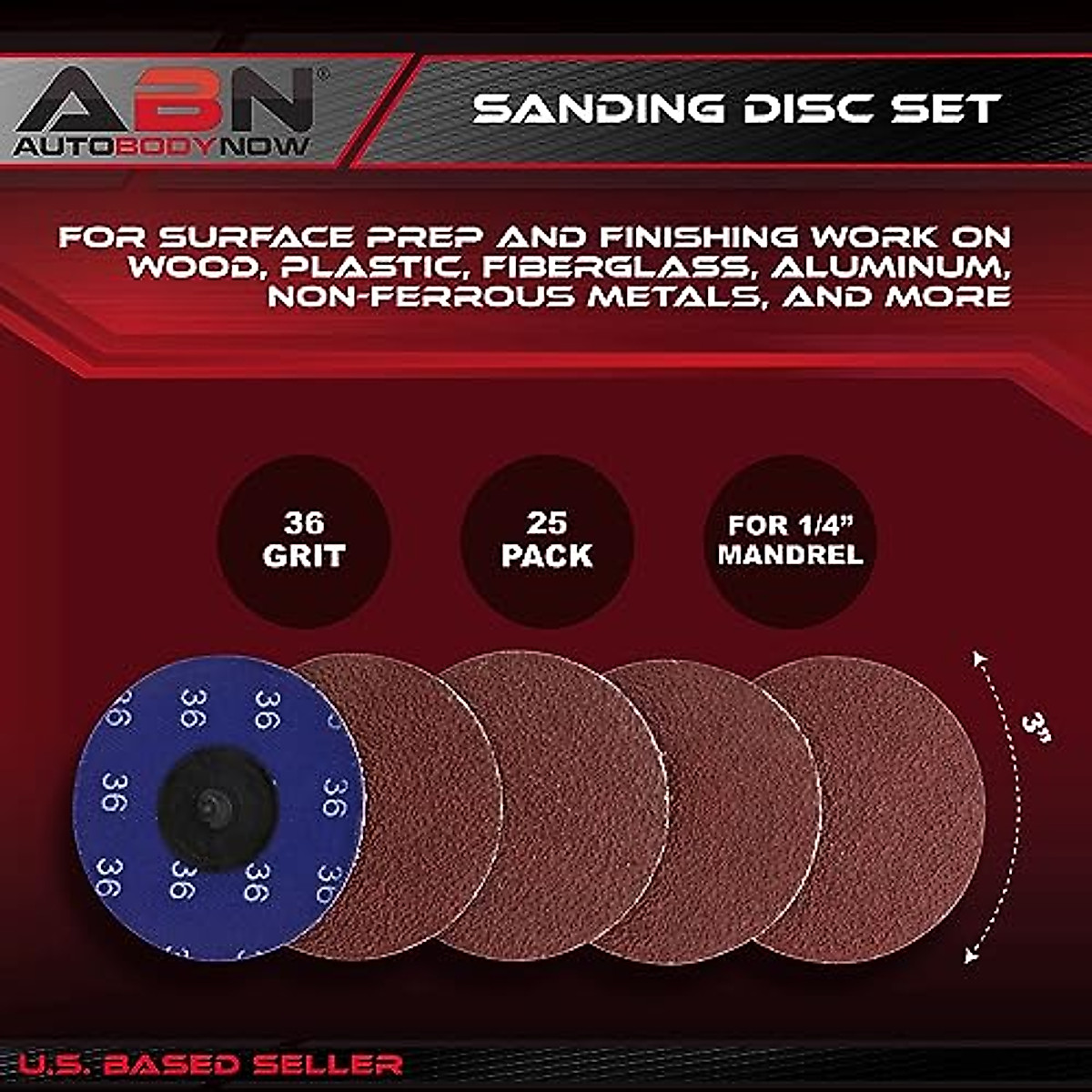 ABN Aluminum Oxide Sanding Discs 25-Pack, 3in, 36 Grit - Metal Sanding Wheels for Surface Prep and Finishing Work