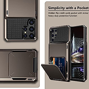Vofolen for Galaxy S22 Ultra Case Wallet Credit Card Holder 4-Card Slot Hidden Back Pocket Dual Layer Hybrid Rugged Rubber Bumper Protective Hard Shell Cover for Samsung Galaxy S22 Ultra Gun