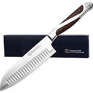 5.5 Inch Japanese Style Santoku Knife | Hammer Stahl | High Carbon Stainless Steel Kitchen Knife | Razor Sharp Multipurpose Chopping Knife for Meat, Vegetable & Fruit with Ergonomic Handle & Gift Box