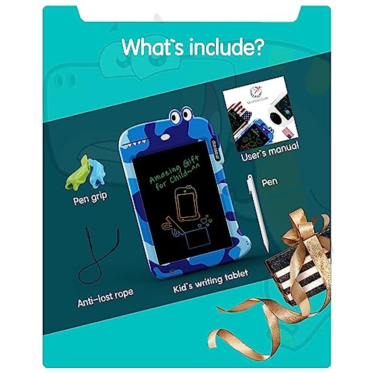 VNVDFLM 8.8 Dino LCD Writing Tablet for Kids Doodle Board Drawing Pad Birthday Gifts for 3 4 5 6 7 8 Year Old Boys and Girls (Blue Camo)