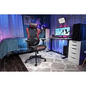 RESPAWN FLEXX Mesh Gaming Chair With Lumbar Support, Ergonomic Gaming Chair with Recline/Tilt Tension Controls, Adjustable Arms, 300lb Max Weight With Wheels for Computer/Desk/Office - Red
