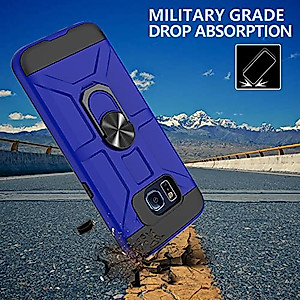Galaxy S6 Case, Galaxy S6 Case with [3X Tempered Glass Screen Protector], Built-in Ring Kickstand and Magnetic Car Mount Shockproof Dropproof Military Grade Armor Rugged Case for Galaxy S6 -Klein Blue