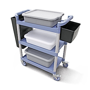 New Star Foodservice 54569 350-Pound Plastic 3-Tier Utility Bus Cart with Locking Casters, 42.5 "x19.5" x 38.5", Gray