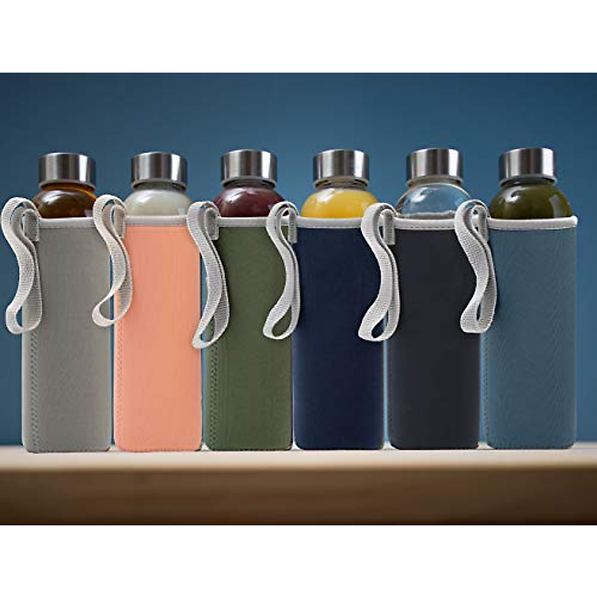 Epica 18-Oz. Glass Beverage Bottles, Set of 6 (Beverage Glasses + Sleeves)