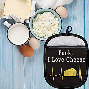 LEVLO Funny Oven Mitt with Hot Pads Cheese Lover Gifts F*ck I Love Cheese Pot Holder for Friend Family (I Love Cheese)