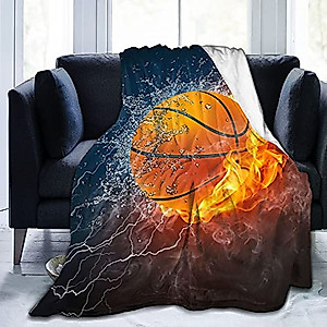 Cool Basketball Ball Throw Blanket Super Soft Warm Boy Bedding Bed Blankets for Couch Bedroom Sofa Office Car, All Season Cozy Flannel Plush Blanket for Girls Boys Adults, 60"X50"
