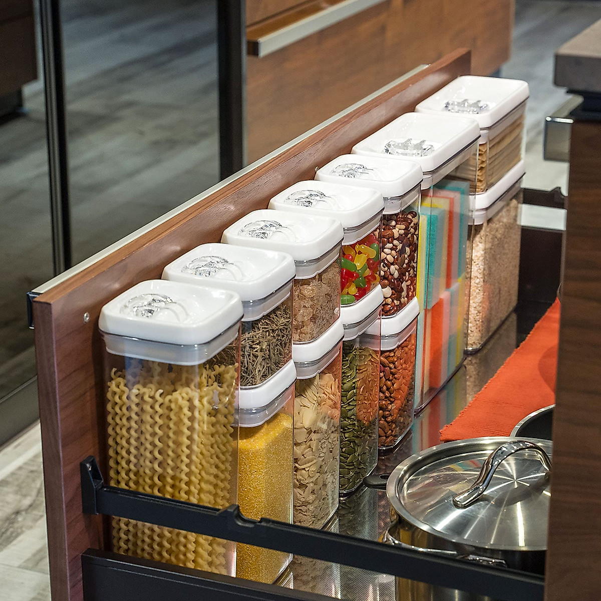 Felli Flip Tite Food Storage Container 5PC Variety Set White Lids Airtight Seal Pantry Fridge Organizer Kitchen Counter Organization Canister Spice Snack Pasta Candy Coffee Bean Valentines Day Gifts for Women