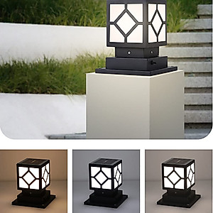 LANTKD Solar Column Head Lamp, Courtyard Villa Garden Home Super Bright Chinese-Style Gate Pillar Lamp Outdoor Waterproof Fence LED Three-Color Dimming Lamps