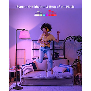 RGBWW Arc Floor Lamp for Living Room, Compatible with Alexa, Google Home, 2700K-6500K Dimmable Smart LED Lamp with Remote & WiFi APP Control, 67" Tall Modern Standing Lamp for Bedroom, Office (Black)