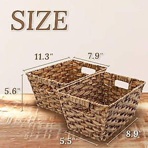 WeeNest Wicker Storage Basket with Handle, Woven Baskets for Organizing and Trays, Holders, Organizers, Storage Baskets for Shelves, Resin Wicker Set of 2, Toffee