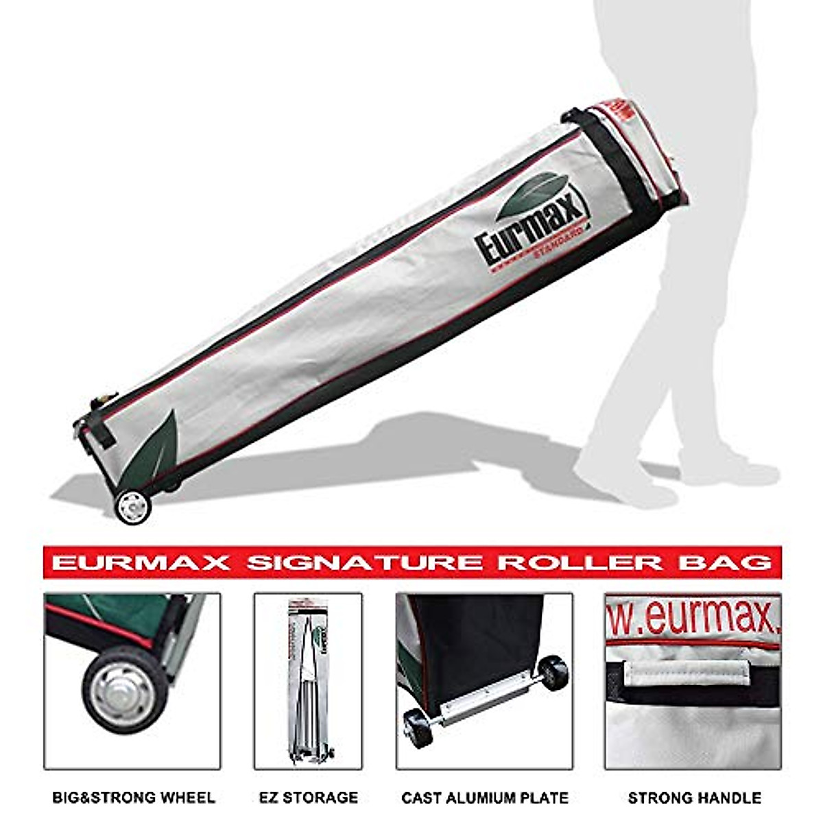 Eurmax USA 10'x10' Ez Pop-up Canopy Tent Commercial Instant Canopies with 4 Removable Zipper End Side Walls and Roller Bag, Bonus 4 SandBags(White)