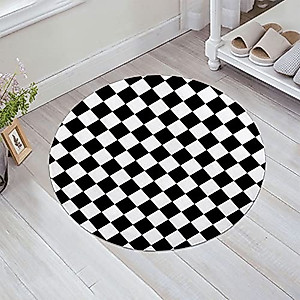 YEAHSPACE Checkered Rug Round 40 inch Plaid Circle Area Rug Living Room Bedroom Aesthetic Decor-Black White Checkered Plaid