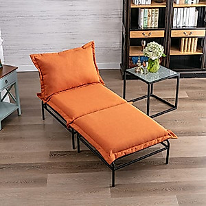 Modern Linen Fabric Accent Chair with Ottoman Set, Upholstered Lounge Chair with Black Metal Legs Comfy Recliner Chair with Back Large Living Room Chair with Footrest Sofa Bed for Bedroom, Orange