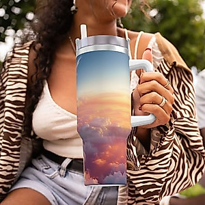HULIBIN Beautiful Clouds Print Double Deck Stainless Steel Travel Coffee Cup With Lid 40 Oz Ice Bully Cup